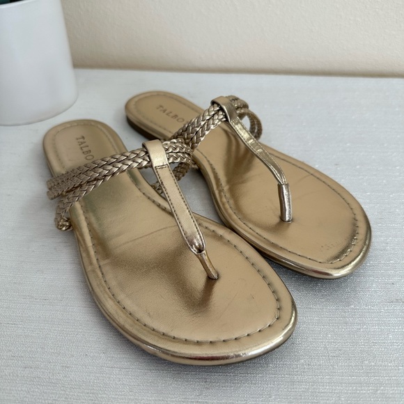 Talbots | Shoes | Talbots Gold Cece Braided Vegan Tstrap Flat Sandals ...
